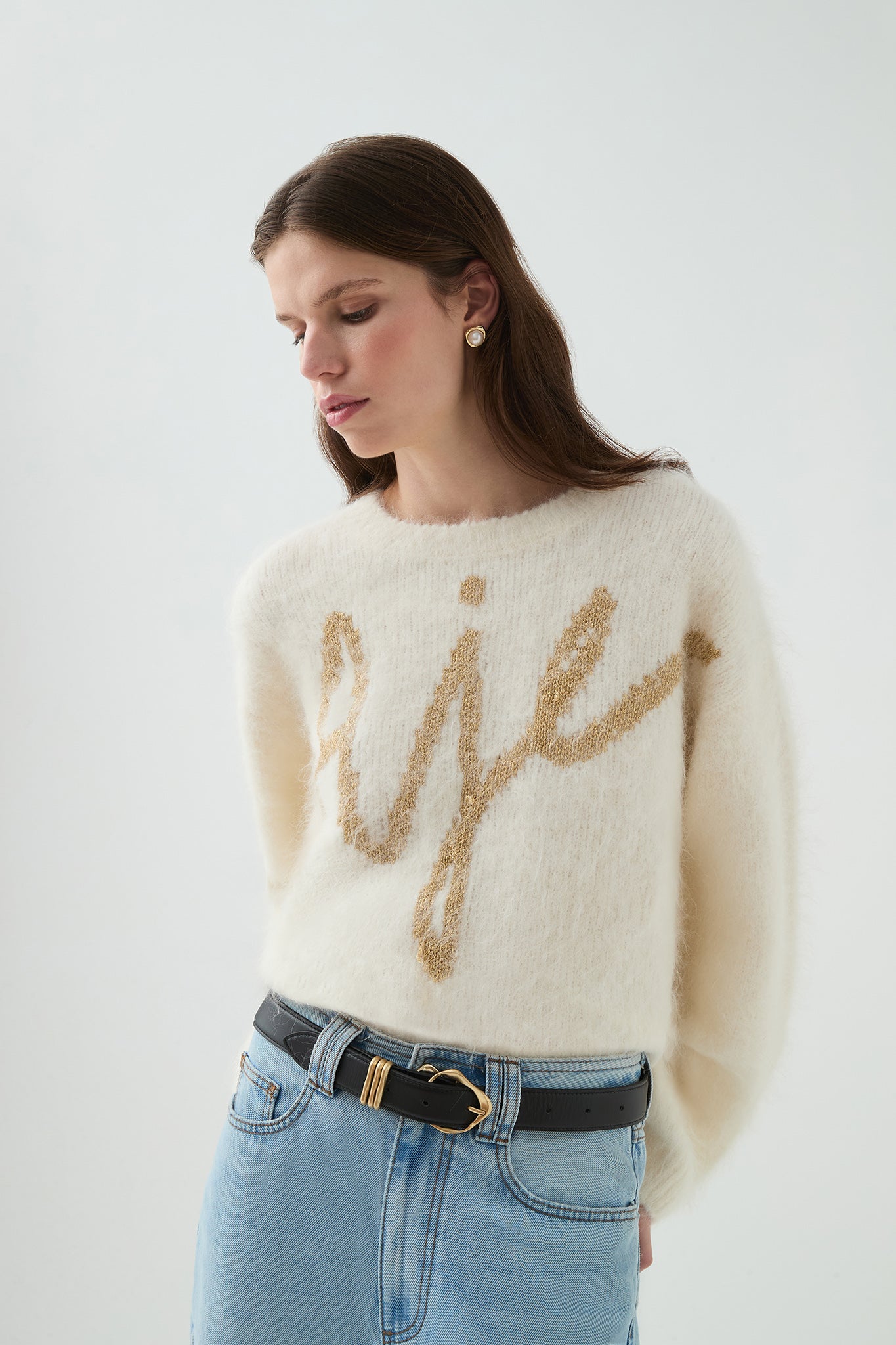 Calla Logo Knit Jumper | Ivory & Gold | Aje – Aje NZ