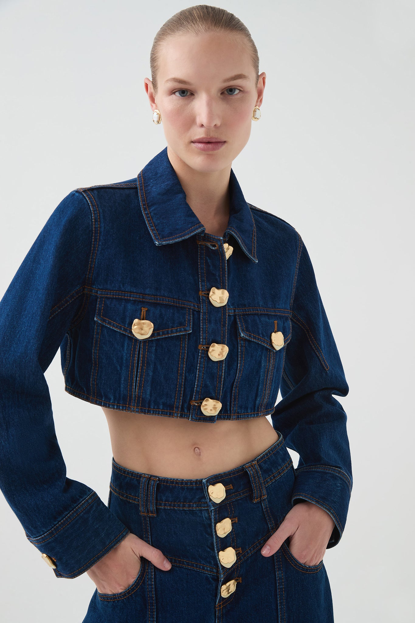 Genesis Cropped Denim Jacket | Dark Classic Wash | Aje – Aje NZ