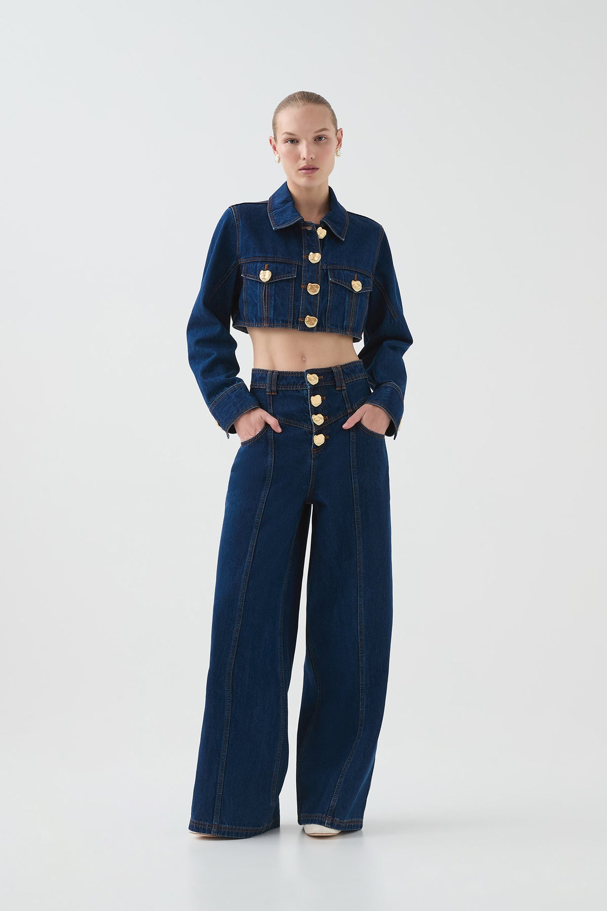 Genesis Cropped Denim Jacket | Dark Classic Wash | Aje – Aje NZ