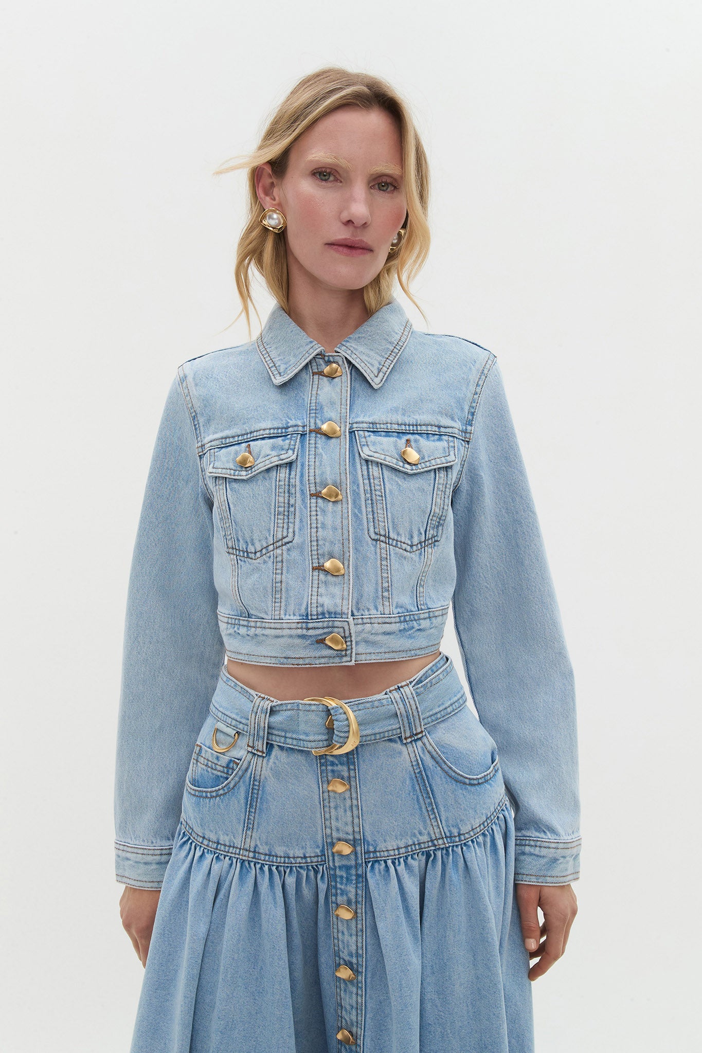 Kai Denim Cropped Jacket | Light Wash Blue | Aje – Aje NZ